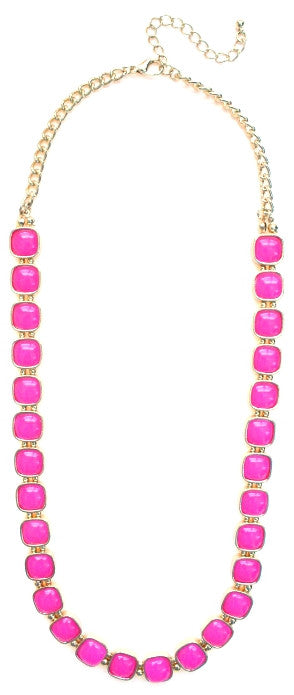 Square Neon Jeweled Chain Necklace- Hot Pink – KAY K COUTURE